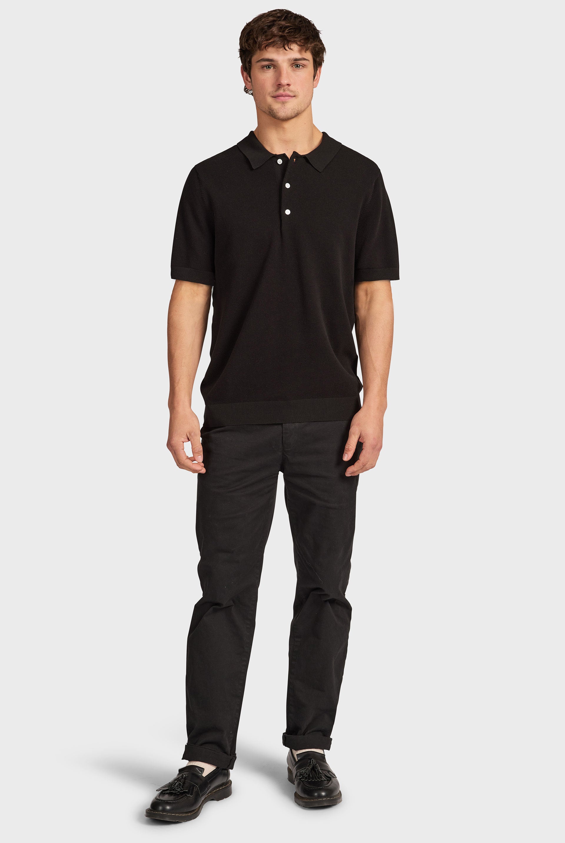 Riley Knit Polo in Black | Academy Brand