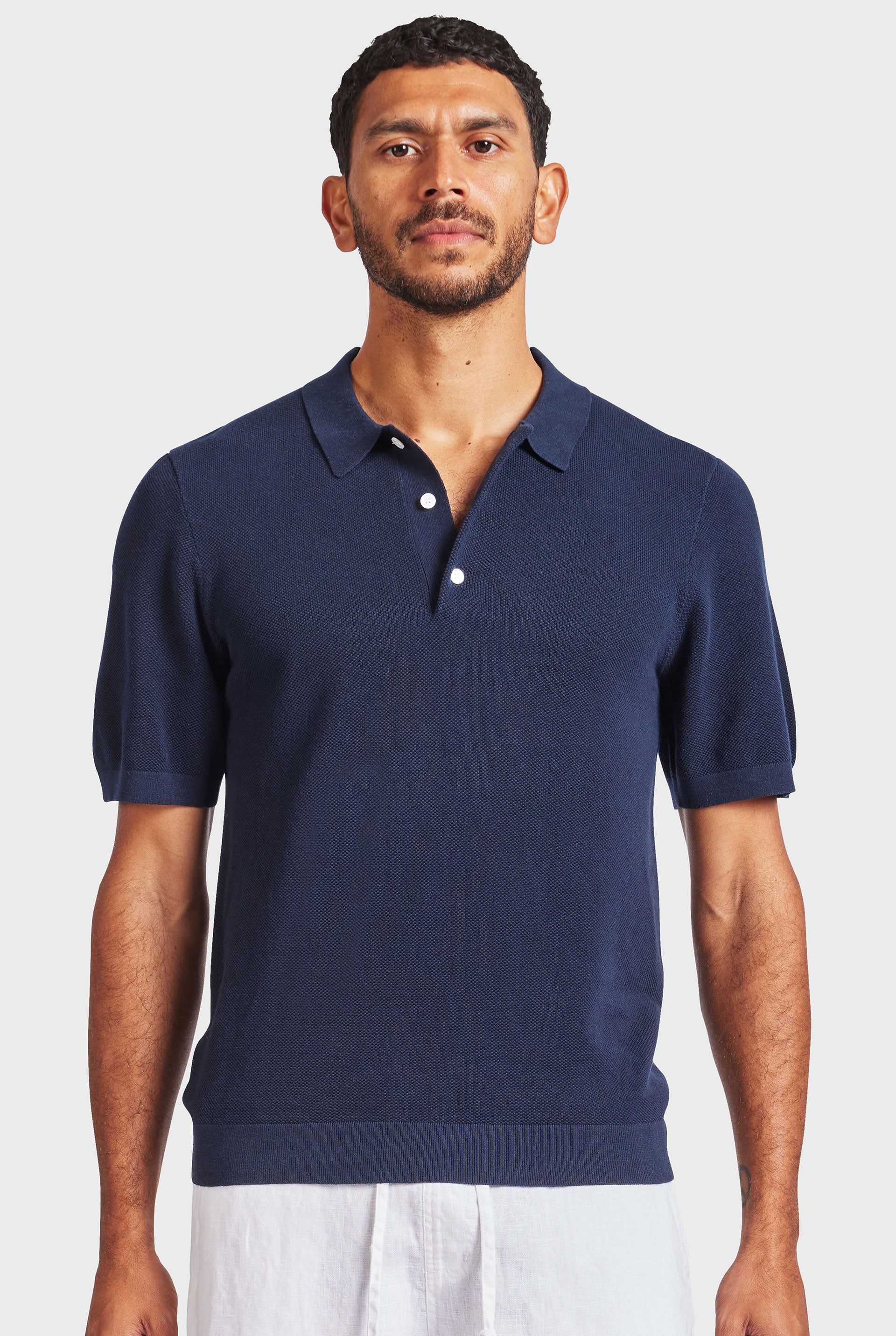 Riley Knit Polo in Navy | Academy Brand